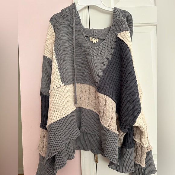 POL | Sweaters | Sunkissedcoconut Pol Blue Grey Hobo Colorblock Hooded ...